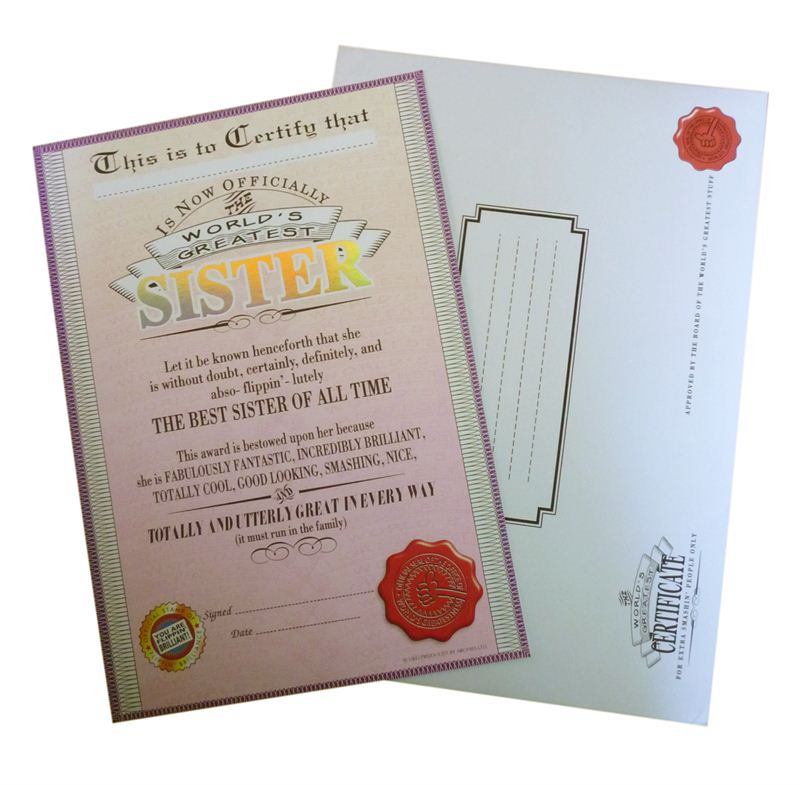 Sister Certificate - Send Gifts and Money to Nepal Online from www ...