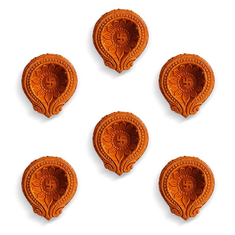 Terracotta Diyo - Swastik Pattern (Pack of 6) - Send Gifts and Money to ...