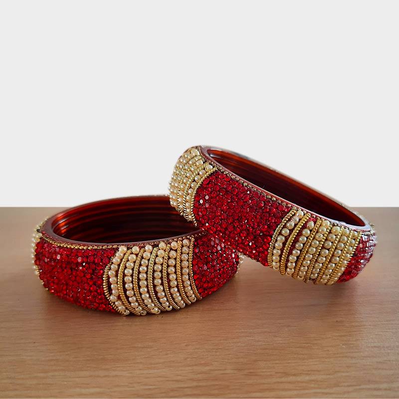Red Potey Bangles with Faux White Pearls (Set of 2) - Send Gifts and ...