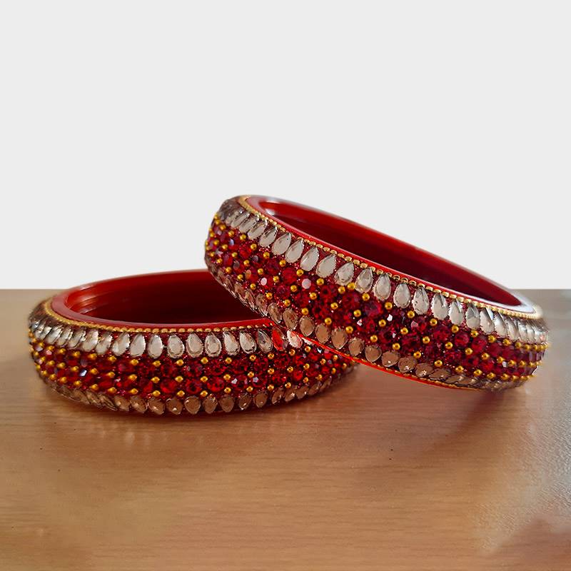 Red and Transparent Crystal Bangles (Set of 2) - Send Gifts and Money ...