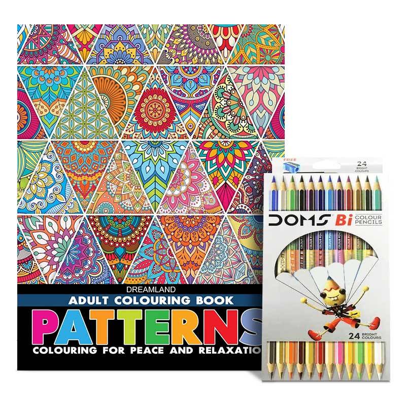 Dreamland Adult Coloring Book Patterns & DOMS Full-size Color Pencils ...