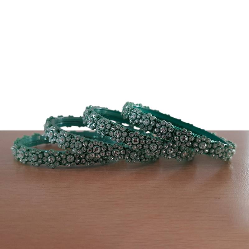 Sage Green Plastic Bangles with Transparent Crystals (Set of 4 ) - Send ...