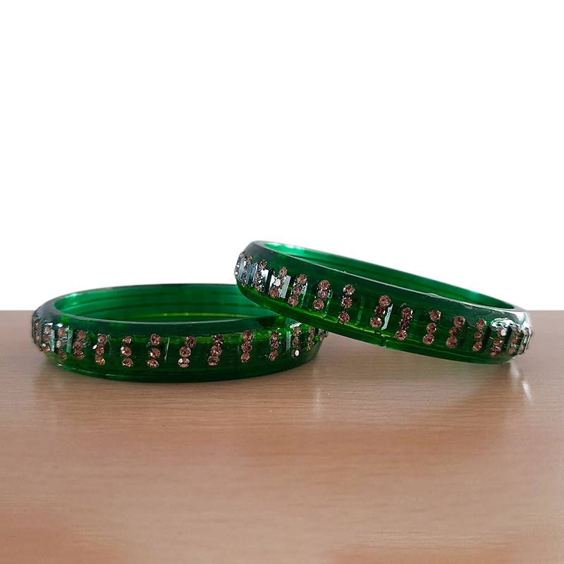 Green Glass Bangles with Small Vertical Crystals (Set of 2 ) - Send ...