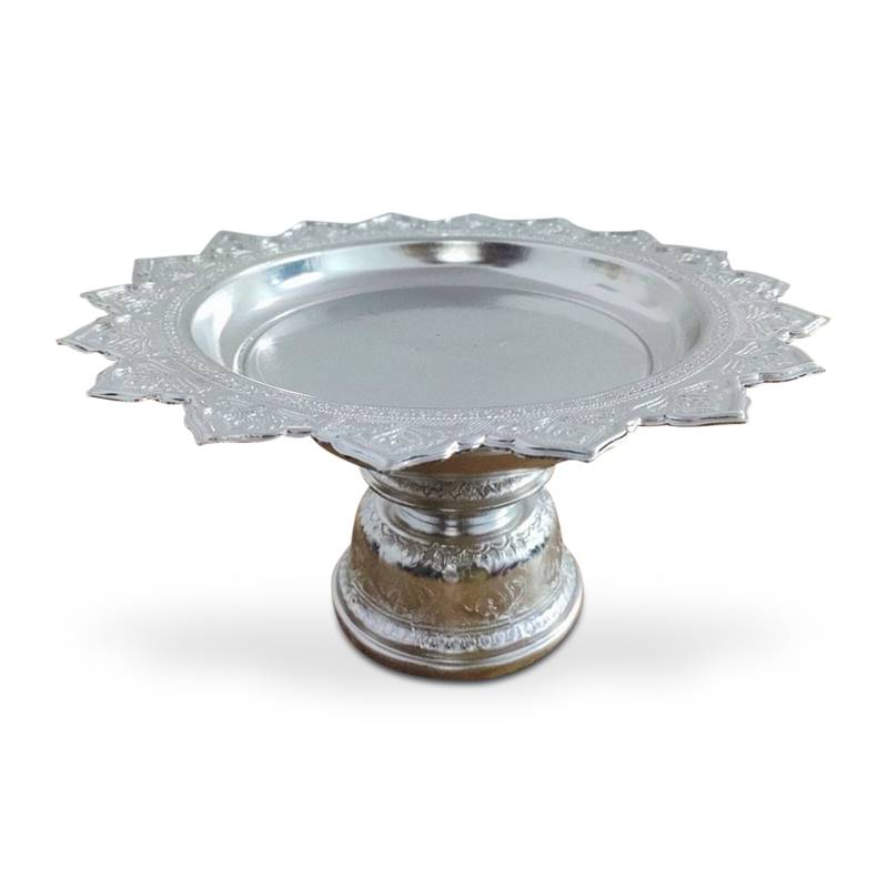 26 cm Thai Sliver Coated Aluminium Traditional Style Tray With Pedestal ...