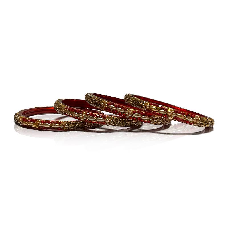 Red Glass Bangles with Golden and Red Crystals (Set of 4) - Send Gifts ...
