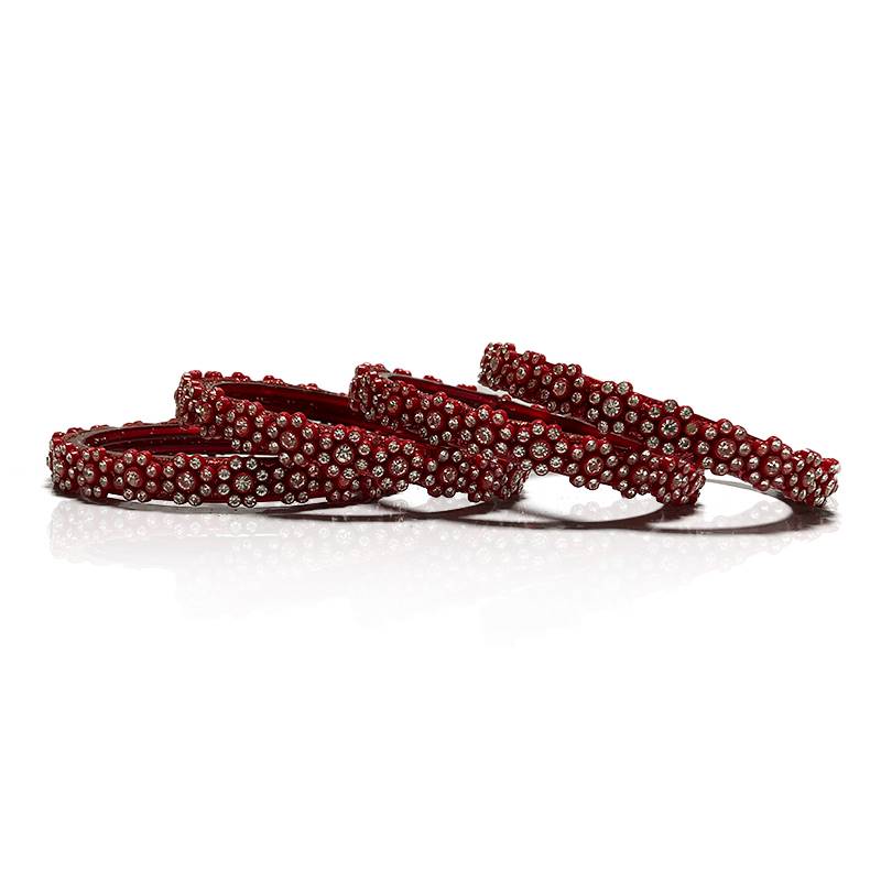 Red Flower Plastic Bangles with Transparent Crystals (Set of 4 ) - Send ...