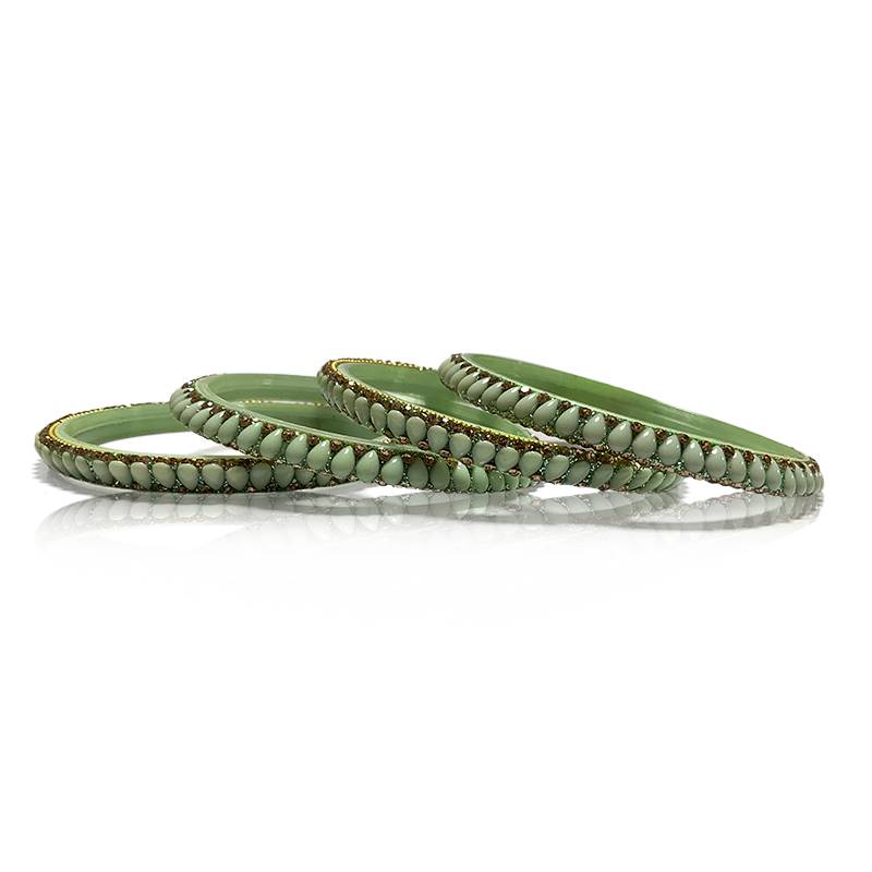 Sea Green Tear Drop Beads Glass Bangles (Set of 4) - Send Gifts and ...